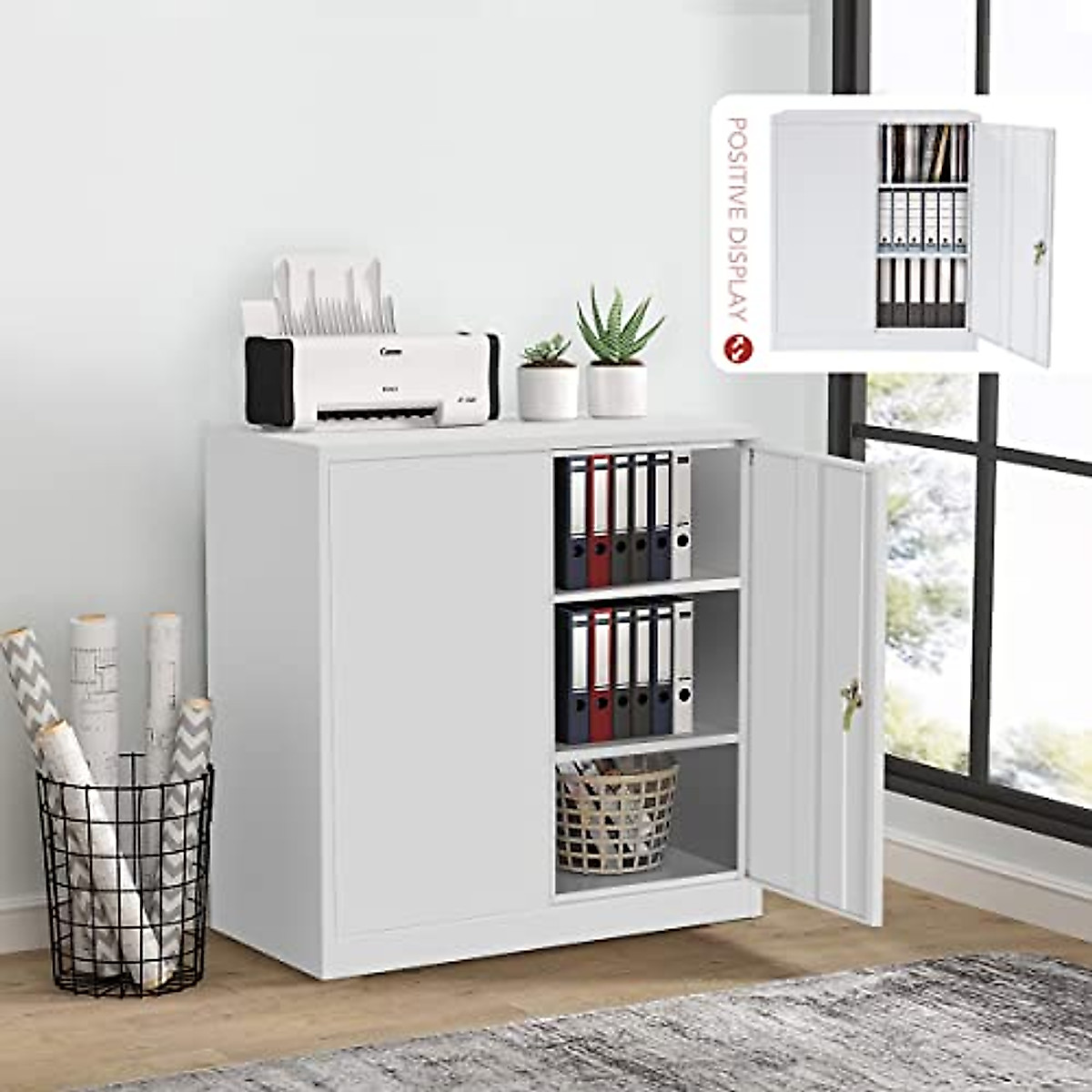 Superday White Metal Cabinet, 42"×36"×18" Locking Storage Cabinet with 2 Doors and 2 Shelves, Small Lockable Metal Steel Utility Cabinet for Office File Bathroom Medicine Pantry