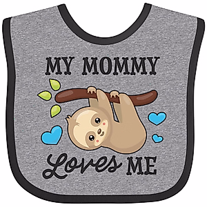 inktastic My Mommy Loves Me with Sloth and Hearts Baby Bib Heather and Black 2f25c