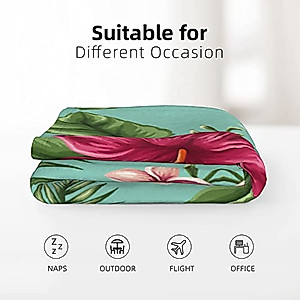 Hawaiian Tropical Leaves Flowers Bedding Lightweight Thermal Blanket Soft Breathable Blanket for All Seasons
