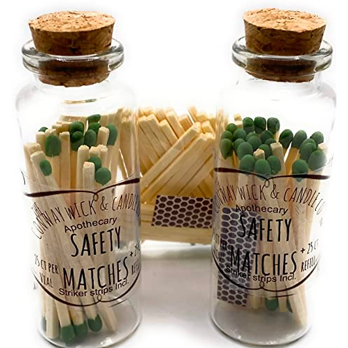 APOTHECARY SAFETY MATCH TWIN PACK W/REUSABLE (40ML) GLASS VIAL(2) WITH CORK LID, 25CT GO GREEN PER VIAL(50)+25CT REFILL=75CT TOTAL