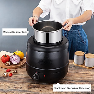 Electric Soup Warmer, Commercial Soup Kettle Electric Soup Stove with Hinged Lid Detachable Insert Pot Adjustable Temperature Soup Porridge Stew Warmer Restaurant Buffet Soup Kettle for Home 13L