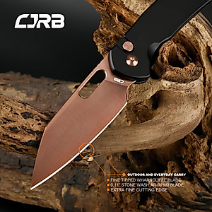 CJRB Pyrite-Alt (J1925A) Folding Pocket Knife with 3.11'' Stone Wash AR-RPM9 Wharncliffe Blade Steel Handle,Button Lock EDC Knife for Tactical,Outdoor,Hiking and Gift