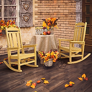 hOmeHua Patio Rocking Chair, All Weather Resistant Outdoor Indoor Fade-Resistant Patio Rocker Chair，Stable Durable Smooth Rocking, Comfortable Easy to Maintain, Load Bearing 350 lbs - Yellow