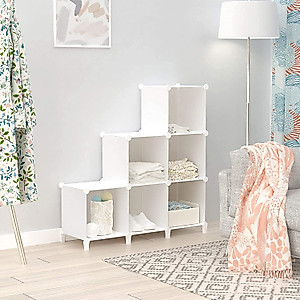 SIMPDIY Storage Modular Cubes 6 Cubes White (93x93x30cm) Plastic Portable Organizer Bookshelf Shelf Rack