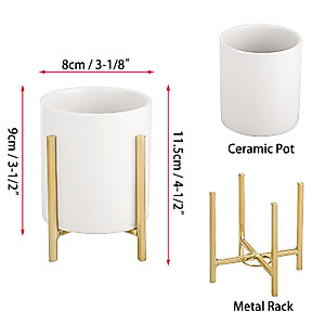 JUXYES Pack of 3 Ceramic Silverware Holder For Table Setting, White Cutlery Holder Holder With Golden Metal Bracket, Small Flatware Caddy Organizer Utensil Holder Organizer for Kitchen Dining Tables