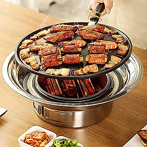 Baffect BBQ Charcoal Grill, 13.7 inch Non-stick Stainless Steel Korean Barbecue Grill, Portable Charcoal Stove for Outdoors Camping Picnic and Indoor Party Cooking