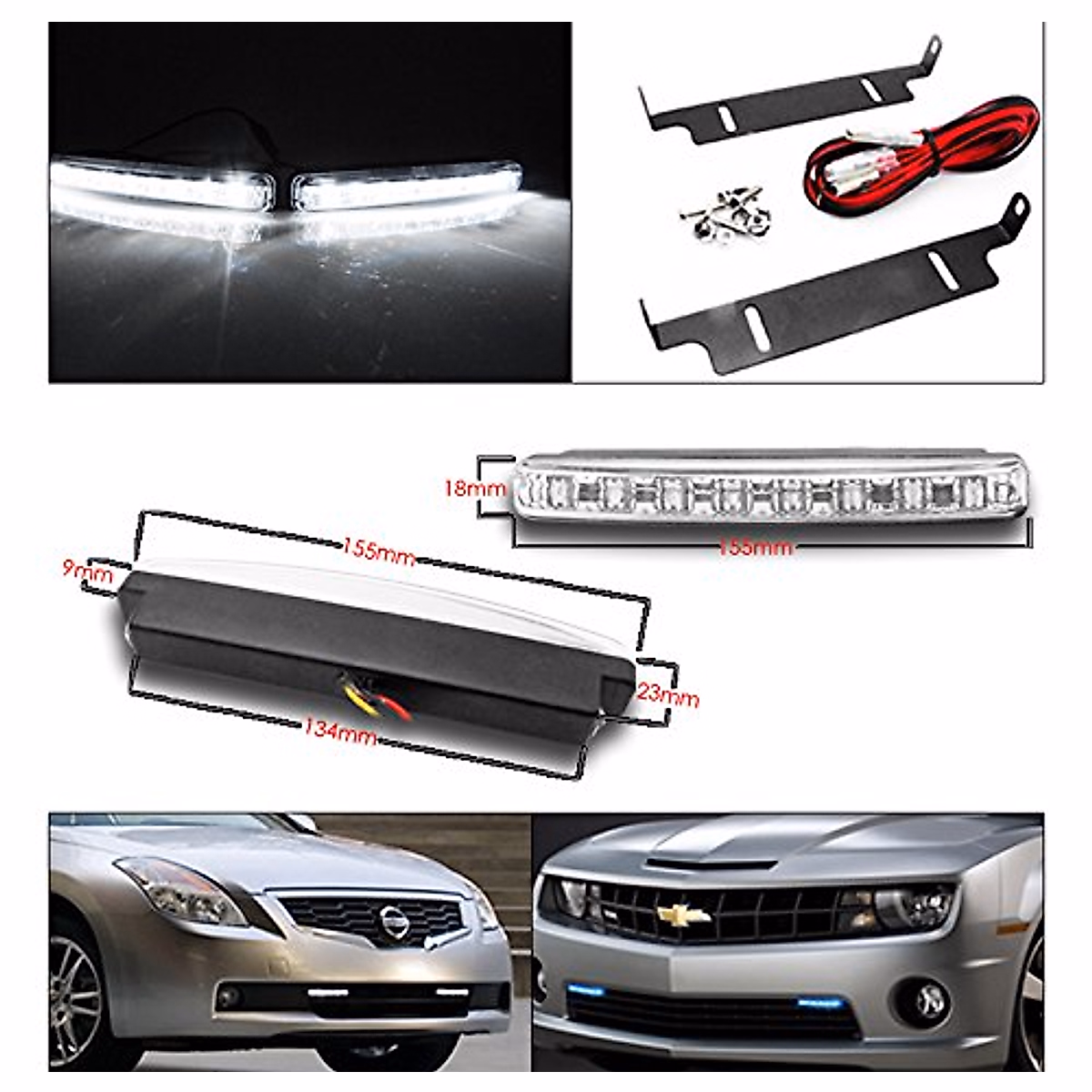 ZMAUTOPARTS For 2009-2017 Dodge Journey LED DRL Chrome Projector Headlights Headlamps with 6" White LED DRL Lights