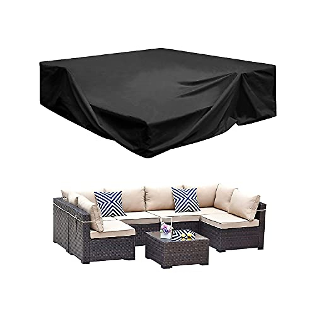 Patio Furniture Sectional Set Covers Large Waterproof Outdoor Furniture Set Covers Loveseat Set Covers Rectangle Heavy Duty 90" L x 64" W Black