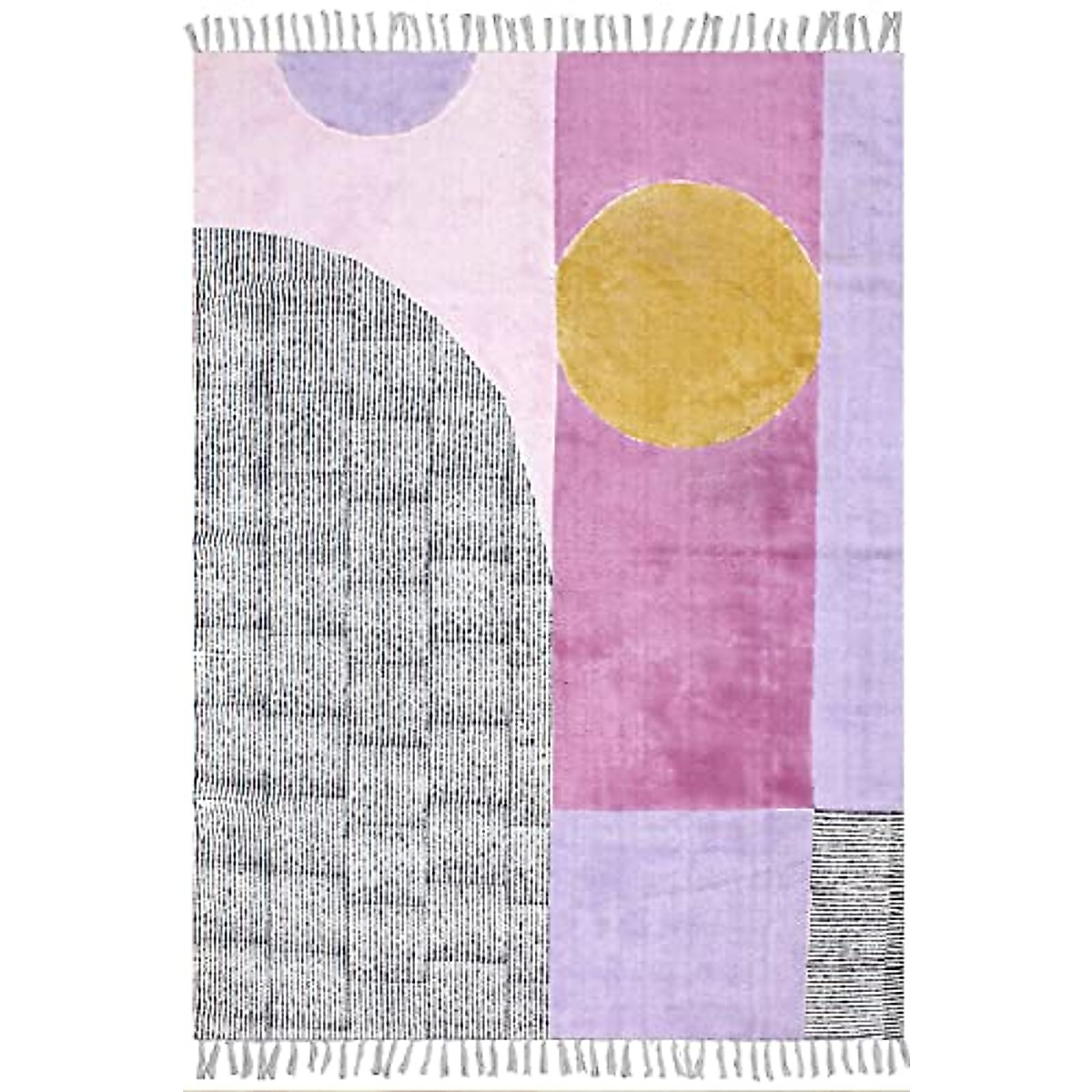 Casavani Hand Block Printed Rug Geometric Blue & Pink Tassel Rug Boho Area Rug Easy Care Washable Rugs for Doormat Entryway Living Room Bedroom Hallway Balcony 10x10 Feet Square