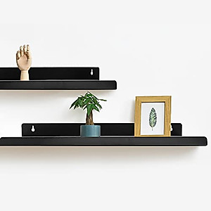 OFILLES 2Pcs Black Metal Wall Shelves, Floating Shelf Wall Storage, Book Shelves for Bedroom, Living Room, Bathroom, Kitchen.