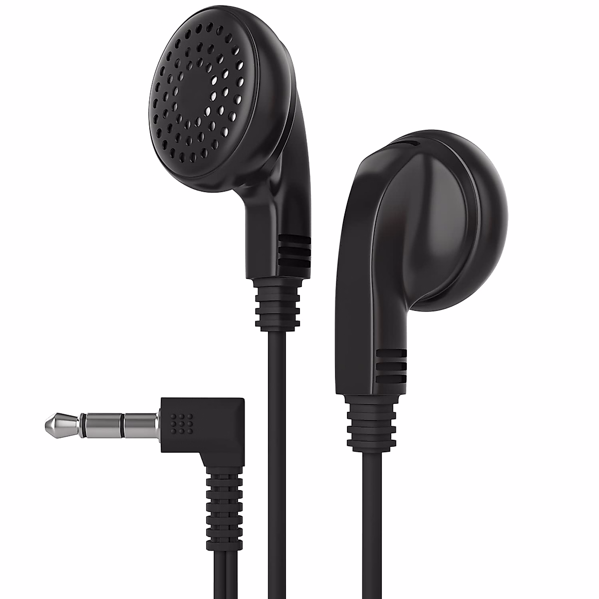 Maeline Bulk Earphones with 3.5 mm Headphone Plug - 100 Pack Wholesale Bundle - Black