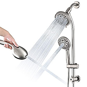 UCLIMAA Rainfall Shower Head with Handheld Shower Spray, with 26" Drill Free Adjustable Height Slider Bar, High Pressure Dual Shower Head Combo, 3-Way Diverter for Easy Reach, 5Ft Hose-Brushed Nickel