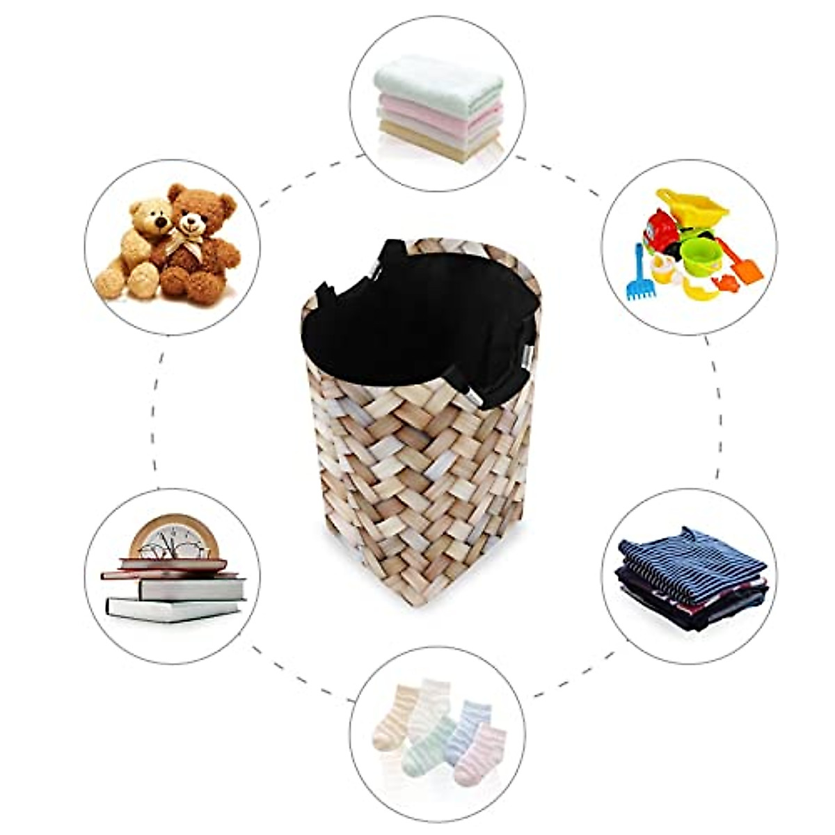 Kigai 3D Print Wicker Rattan Laundry Hamper Large Waterproof with Handle Laundry Baskets Foldable Lightweight Durable Store Basket for Bathroom Bedroom