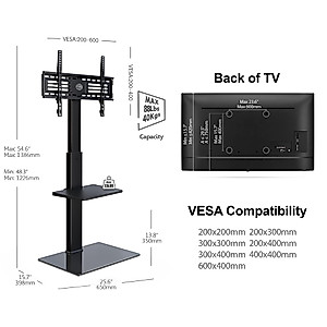 FITUEYES Swivel Floor TV Stand with Mount for TVs 37 43 50 55 60 65 70 75 Inch LCD LED Flat/Curved Screens Universal Swivel Televisions TV Mount Stand for Bedroom Living Room Black Tempered Glass Base