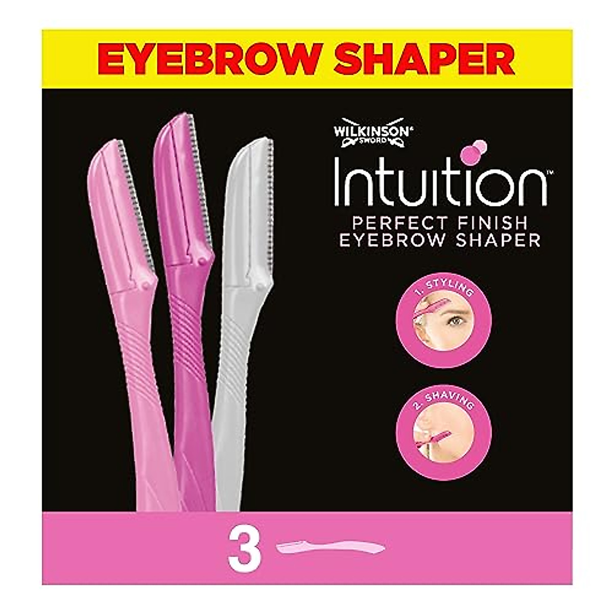 WILKINSON SWORD - Intuition Eyebrow Shaper | Facial Hair Remover and Trimmer | Exfoliating Dermaplaning Tool | 3 x Disposable Razors