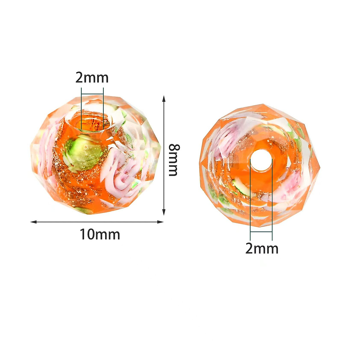 80pcs Flower Glass Bead Gold Sand Lampwork Beads Glass Handmade Round Loose with Hole 2mm Beads for Rosary Making Jewelry Craft Making (10MM)