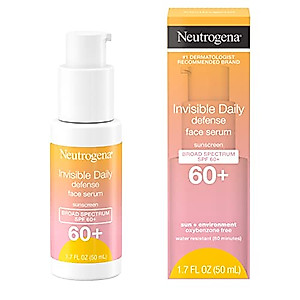 Neutrogena Invisible Daily Defense Face Sunscreen + Hydrating Serum with Broad Spectrum SPF 60+ & Antioxidants to Help Skin Glow, Oil-Free, Fragrance Free, 1.7 fl. oz