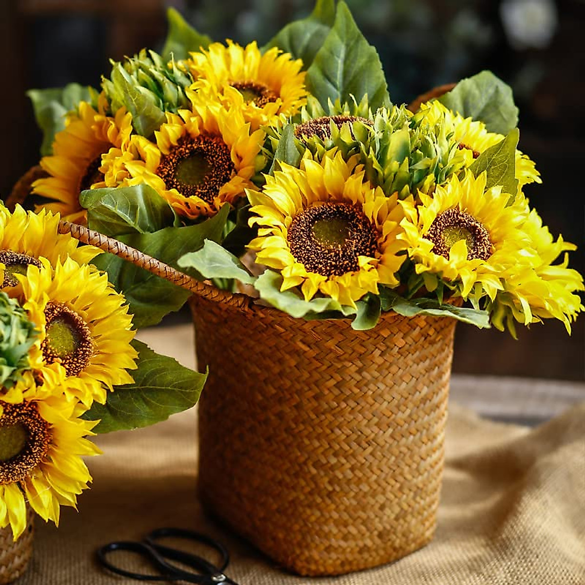 Decpro Artificial Sunflower Bouquets, 9 Heads Realistic Silk Sunflowers for Home Hotel Office Wedding Party Garden Decoration, DIY Floral Arrangement, Centerpieces(Pack of 2)