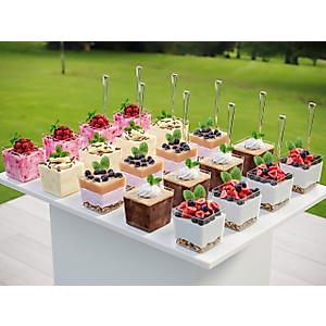 Exquisite Mini Dessert Cups with Spoons 400 Pcs - 3.6 Oz Square Dessert Cups With Tasting Spoons 200 Sets | Mini Parfait Cups | Appetizer Cups For Party | Plastic Dessert Cups