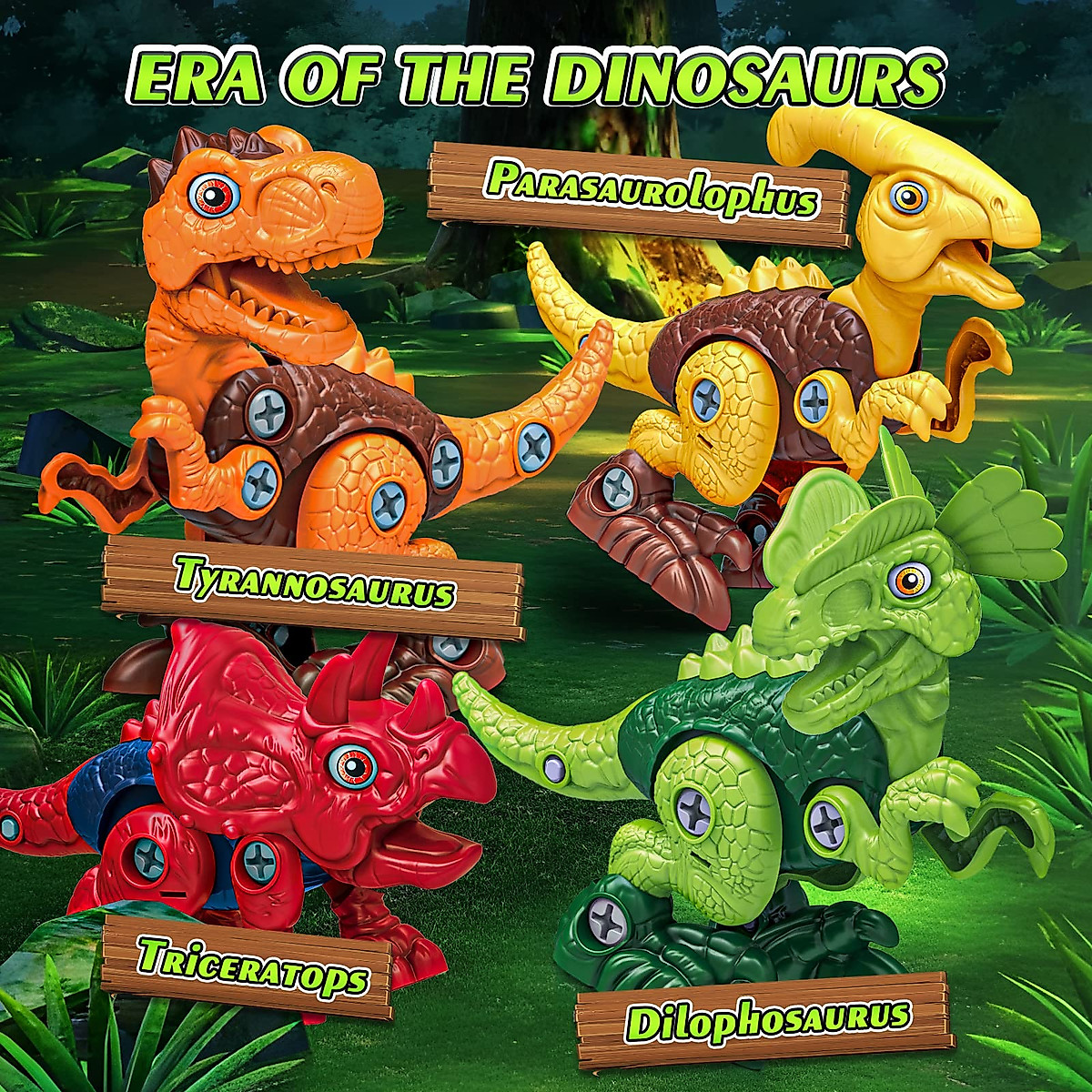 Powerextra Take Apart Dinosaur Toys, STEM Dinosaur Toy Set with Electric Drill, Educational Learning and Fun Construction for Kids Ages 3-8