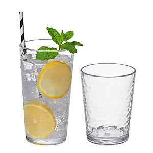 KLIFA- NICE- 14.7 & 20 ounce, Set of 8, Acrylic Tumbler & Highball Drinking Glasses, BPA-Free, Stackable Plastic Drinkware, Dishwasher Safe Cups, Clear