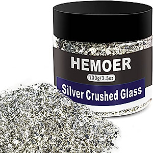 100g Silver Metallic Crushed Glass for Crafts, 2-4mm Irregular Glitter Chunky Gravel Gem Stones for Nail Arts, Resin Craft, Phone Case, DIY Vase Fillers, Epoxy Jewelry Making and Home Decoration