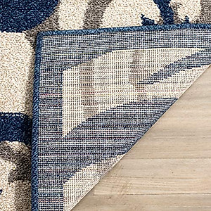 SAFAVIEH Amherst Collection Area Rug - 5'3" x 8', Ivory & Navy, Floral Scroll Design, Non-Shedding & Easy Care, Ideal for High Traffic Areas in Living Room, Bedroom (AMT428M)