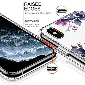 bicol foriPhone X Case,iPhone Xs Case,Elegant Purple Floral Flower Pattern Clear with Design Plastic Cover Soft TPU Bumper Protective Silicone Cover Phone Case for iPhone X/iPhone Xs