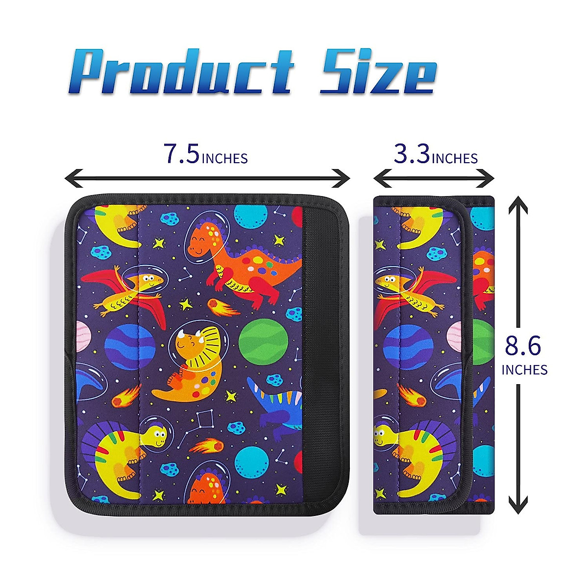 2Pack Seat Belt Cover for Kids, Cute Cartoon Pattern Car Seat Belt Pads Cover for Girls and Boys, Kid's Seat Belt Cushion, Shoulder Strap Pad (Space Dinosaur)