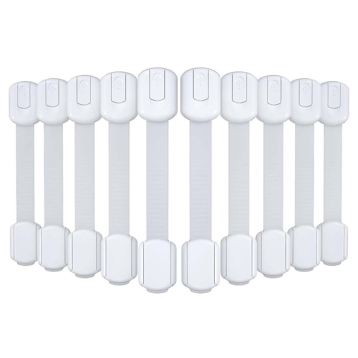 4our Kiddies 10 Pack Baby Proof Cabinet Latches, Childproof Drawer Latches with 6 Extra 3M Adhesives, Adjustable Child Safety Cabinet Strap Locks, Baby Drawer Locks for Kids and Child Safety