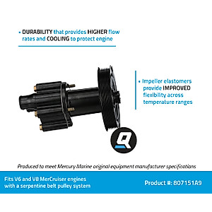 Quicksilver 807151A9 Sea Water Pump Housing for V-6 and V-8 MerCruiser Engines Made by General Motors with a Serpentine Belt Pulley System for Engine Accessories and Electrical Fuel Pumps