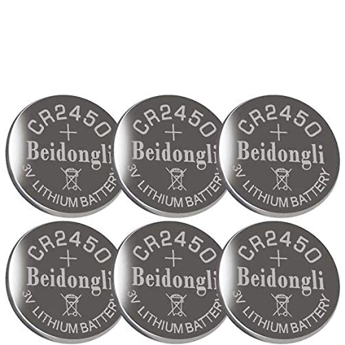 Beidongli CR2450 Battery 3V Lithium (6PACK)【5-Year Warranty】