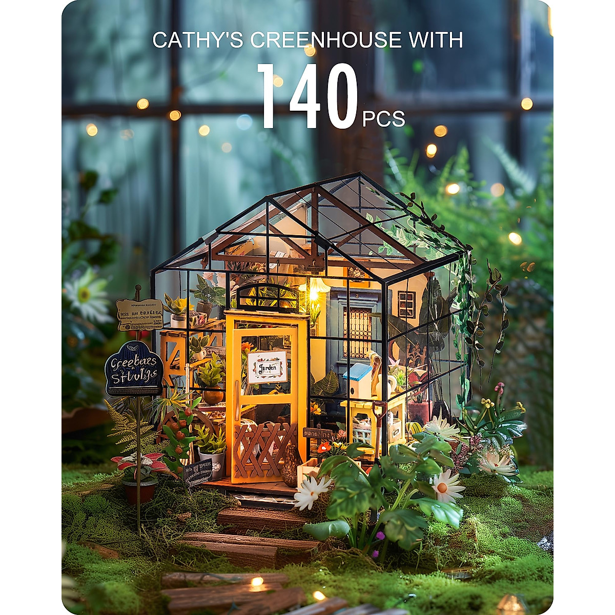 Rolife DIY Miniature House Kit Greenhouse, Tiny for Adults to Build, Mini House Making Kit with Furnitures, Halloween/Christmas Decorations/Gifts for Family and Friends (Cathy's Greenhouse)