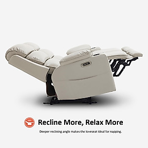 MCombo Large Power Reclining Loveseat Sofa with Adjustable Headrest, Heat and Vibration,Faux Leather Electric Loveseat Recliner with USB Type C Charge Ports for Living Room 6711 (Light Grey)