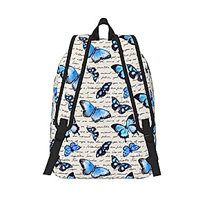XBFCDN Vintage Blue Butterfly Backpack For Men Women Extra Large Travel Backpacks Fits 17 Inch Laptop