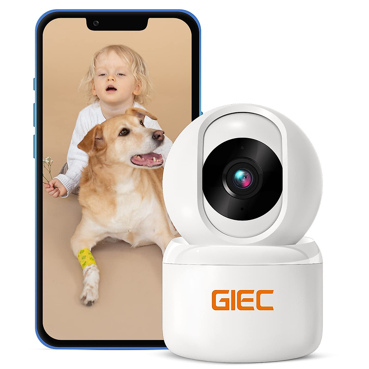 GIEC Indoor Security Camera for Home 2K HD Kids/Pet Camera Pan Tilt Smart WiFi Cameras 360 Degree Dog Cam with Two-Way Audio, Motion Detection,Night Vision,Cloud & SD Card Storage