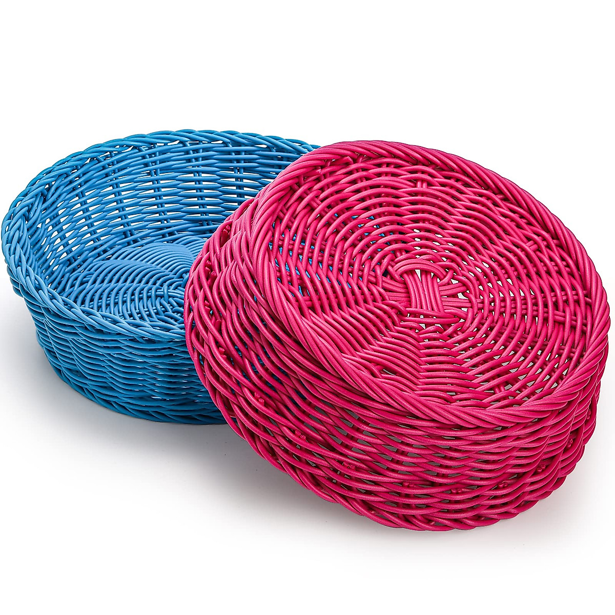 AVLA 4 Pack Woven Breads Baskets, Imitation Rattan Fruit Storage Bowls, Stackable Handwoven Serving Basket, Poly-Wicker Round Basket Set for Organizing, Decorative Gift Basket for Countertop, Pantry