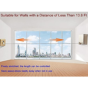 ABHILWY Retractable Clothesline Clothes Line Retracting Outdoor/Indoor, Heavy Duty Stainless Steel Adjustable Drying Rope Wire Dryer with ABS case+Aluminum, Self Adhesive Wall Mount 13.8 Feets White