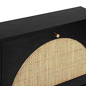 Angel Sar Rattan Shoe Cabinet with 2 Flip Drawers, Slim Narrow Wood Shoe Storage Cabinet, Organizer for Entryway, Hallway, Bedroom, Apartment(Up to Women’s 9.5, Men’s 8.) Black