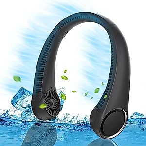 SAMISKO Personal Cooling Portable Neck Fans - USB Rechargeable,360 Free Rotation & Lower Noise Bladeless Battery Operated Design with 3 Speeds Duration 48 hrs, Small Neck Air Conditioner(Black)