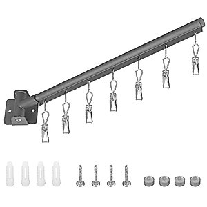 Lxoraziy Laundry Drying Rack Windproof Clothes Hangers with 7 Clips for Drying Socks, Aluminum Underwear Hanger Wall Mount, 180°Rotation, for Laundry, Balcony, Mudroom, Bedroom, Dark Grey Color