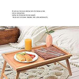 TBGFPO Wooden Folding Laptop Table Breakfast Serving Bed Trays, Adjustable Foldable with Flip Top and Legs Computer Desk Stand