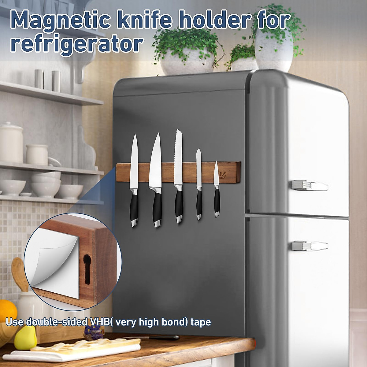 Rymmzone 17" Magnetic Knife Holder, 100% Acacia Wood Magnetic Knife Holder for Wall, Powerful Magnetic Knife Strips for Kitchen Utensil Organizer, Can be Used as Knife Holder, Tool Holder, and More