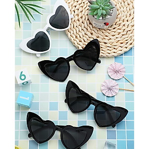 Flutesan 20 Pairs Heart Shaped Sunglasses Vintage Heart Glasses Women Bachelorette Sunglasses for Wedding Party(White, Black with Gray Lenses)