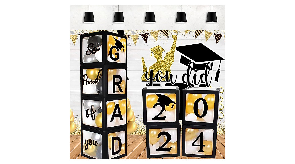 2024 Graduation Party Black Balloon Boxes Decor