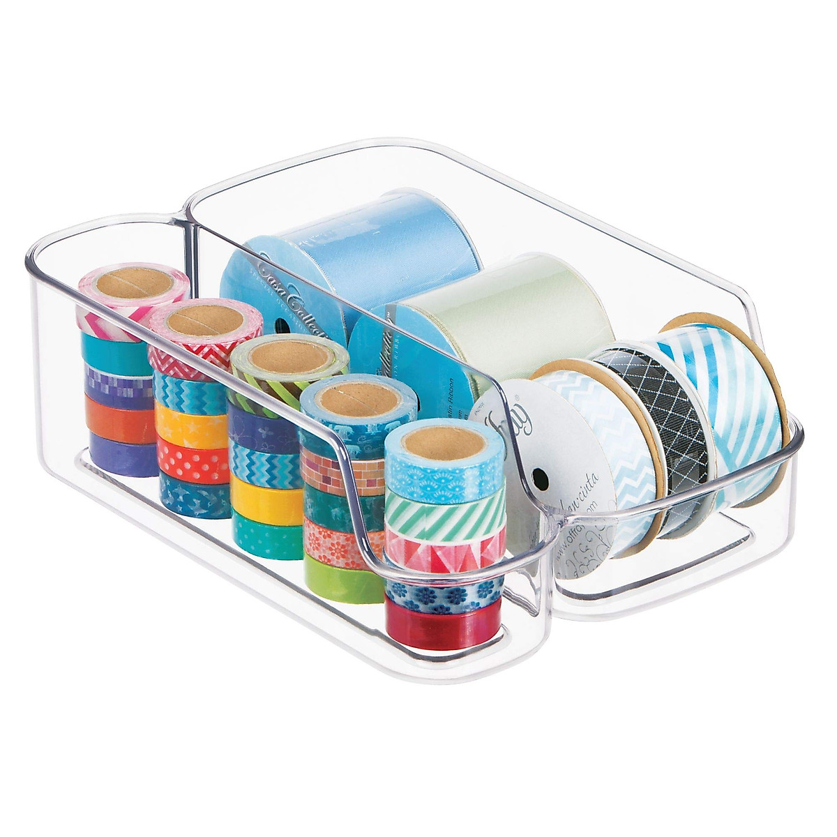 iDesign IDjr Storage Organizer with Two Compartments for Baby Bottles, Pouches, Food Jars for Pantry or Refrigerator - Clear