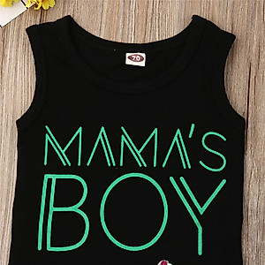FYBITBO 2Pcs Baby Boys Summer Clothing Sets Cute Letters Print Sleeveless Tank Tops T-Shirt+Palm Shorts Outfits (Black, 12-18 Months)