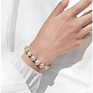 KVLmoze Pearl Bracelet 6mm Handpicked Pearl Chain 18k Gold Plated Delicate Vintage Y2k Jewelry Gifts for Mom Women Girls