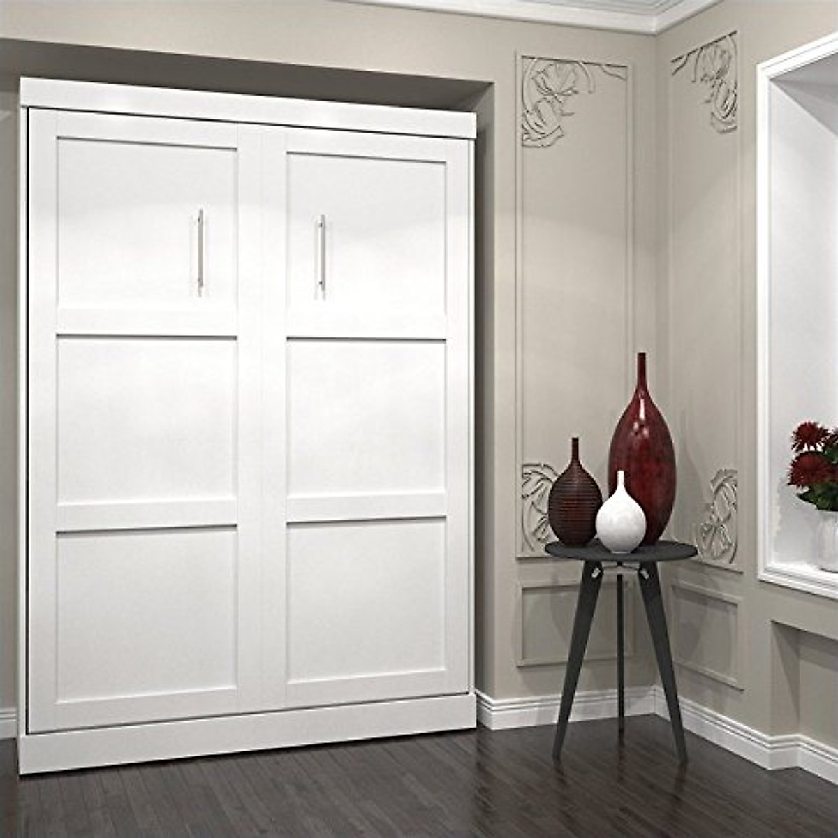 Pemberly Row Puq Easy-Lift Dual Piston Full Size Murphy Wall Bed in White