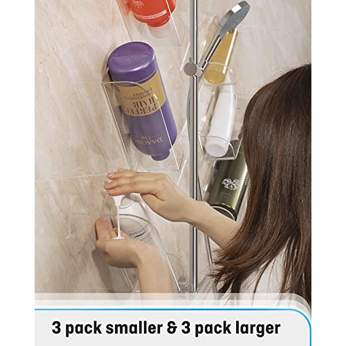 Sumille Acrylic Shower Caddy, 6 Pieces of Adhesive Shower Shelf, Accommodates Large Sizes, Wall Mounted Shower Organizer Rack, Easy Installation Bathroom Organizer for Bathroom, Shower and Washstand